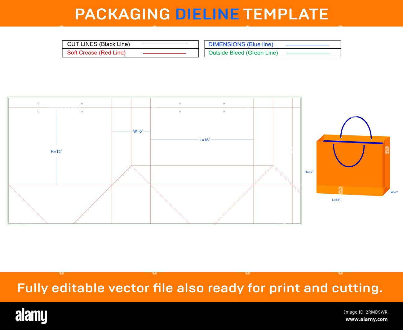 Shopping Bag Dieline Template 16x6x12 inch Stock Vector Image & Art - Alamy