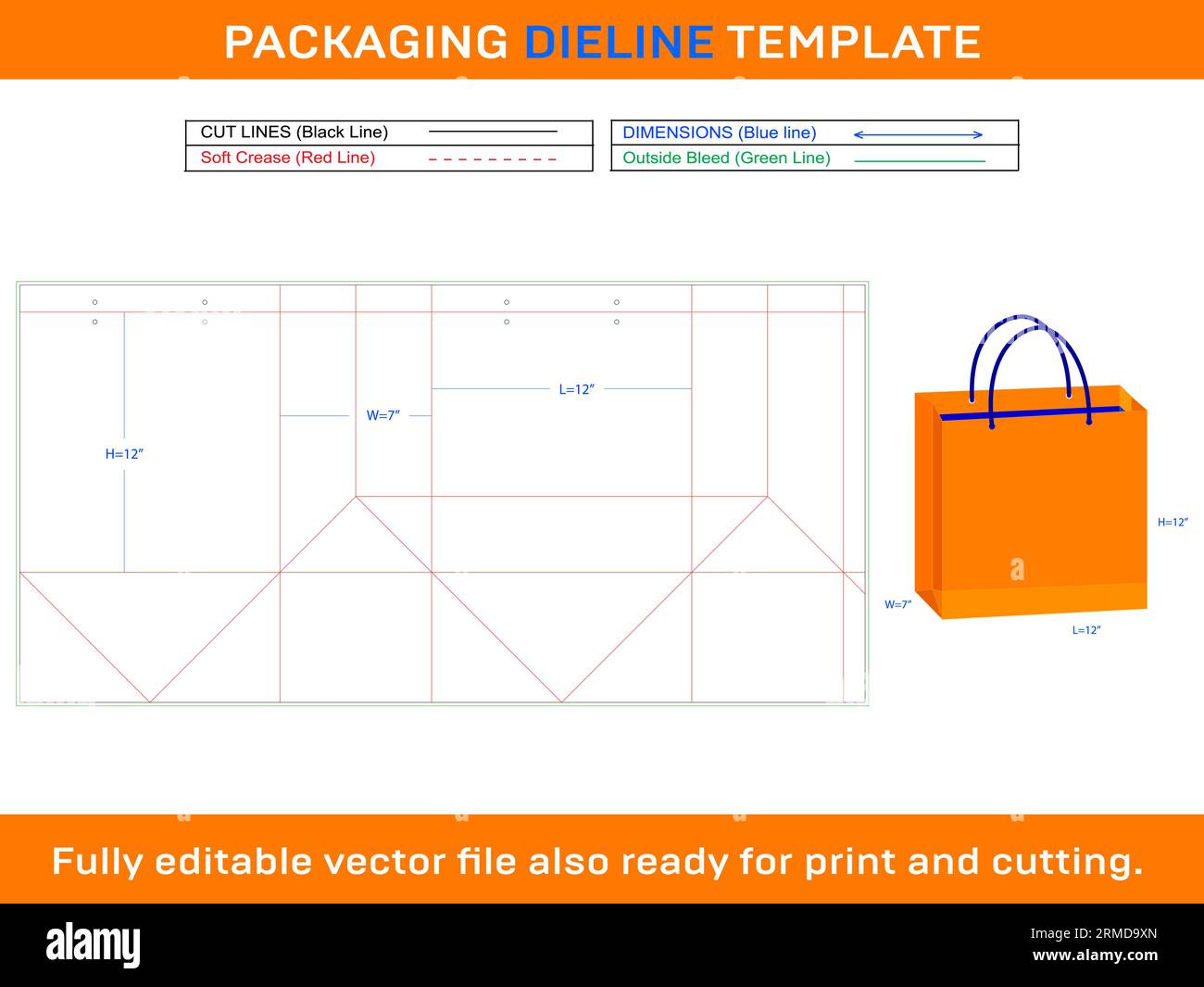 Square Shopping Bag 12x7x12 inch Dieline Template Stock Vector Image ...