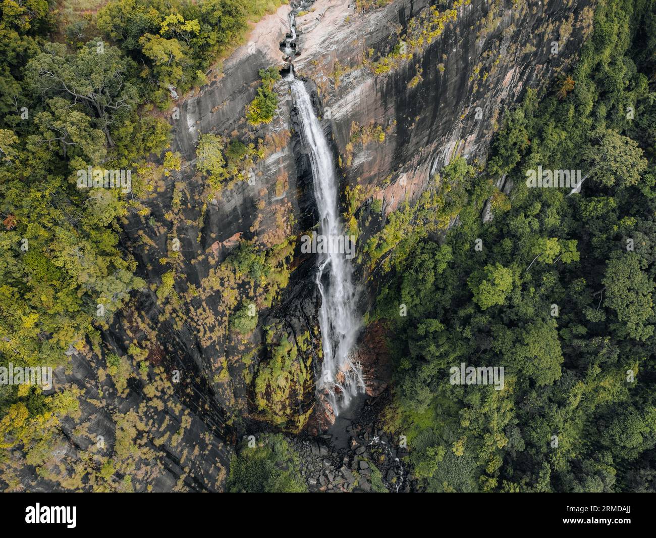 Aerial Photo of Diyaluma falls Waterfall in jungle of Ella Sri Lanka ...