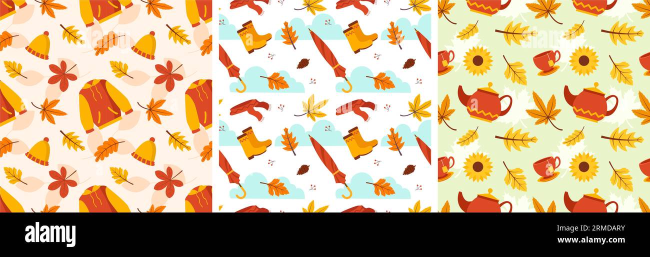 Autumn Season Seamless Pattern Design with Fall Elements in Template ...