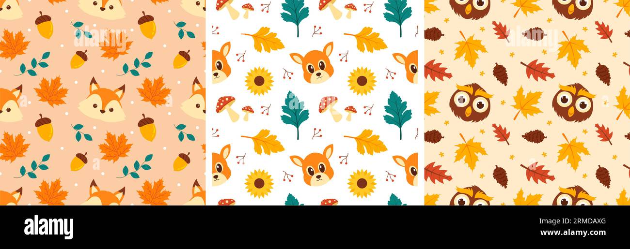 Autumn Season Seamless Pattern Design with Fall Elements in Template ...
