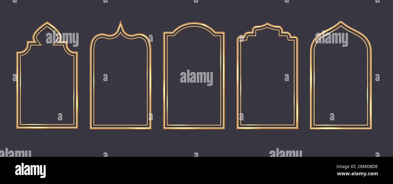 Ramadan window frame shapes. Islamic golden arches. Muslim mosque ...