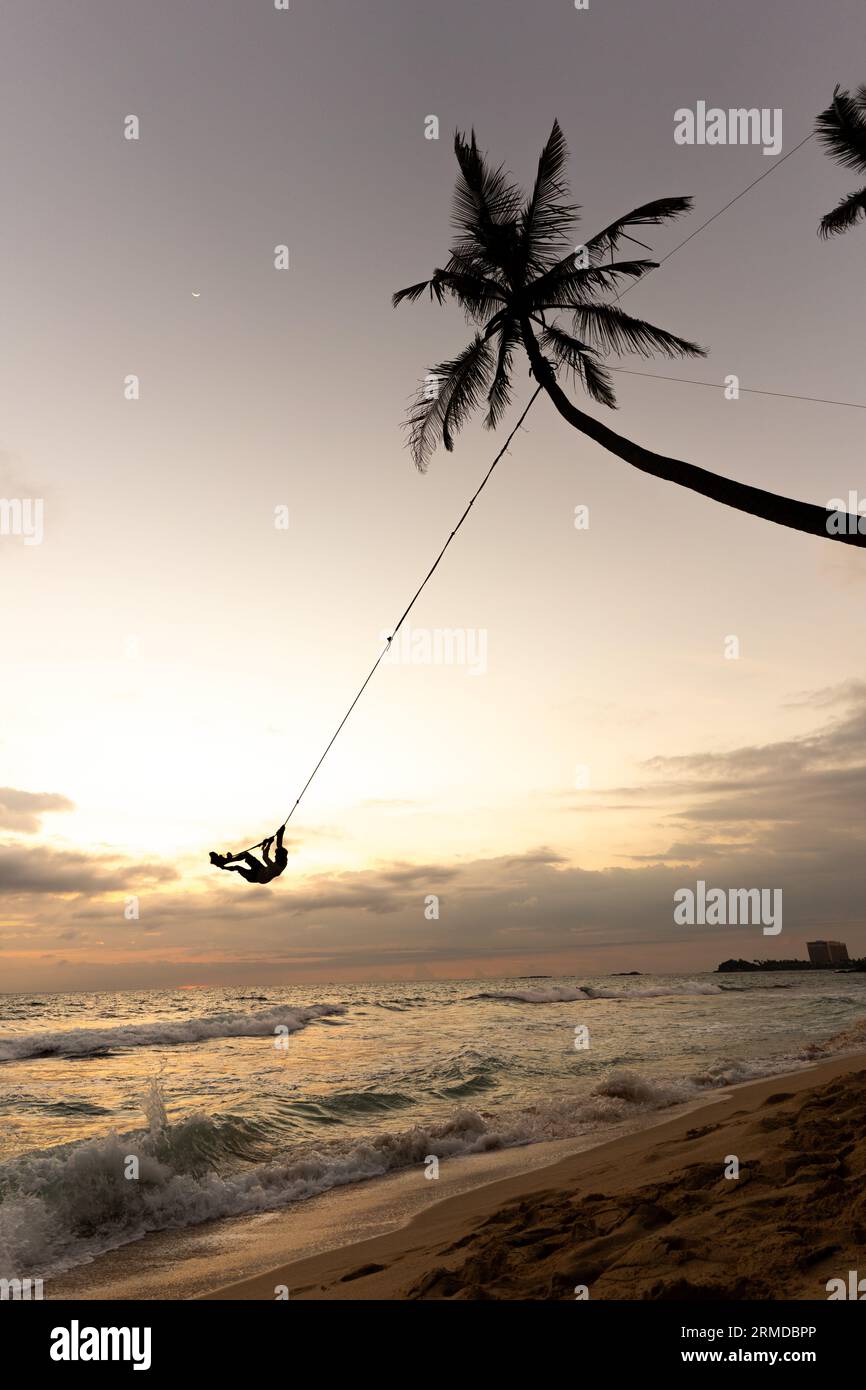 Palm tree swing above ocean at Dalawella Beach, Unawatuna, Sri Lanka ...