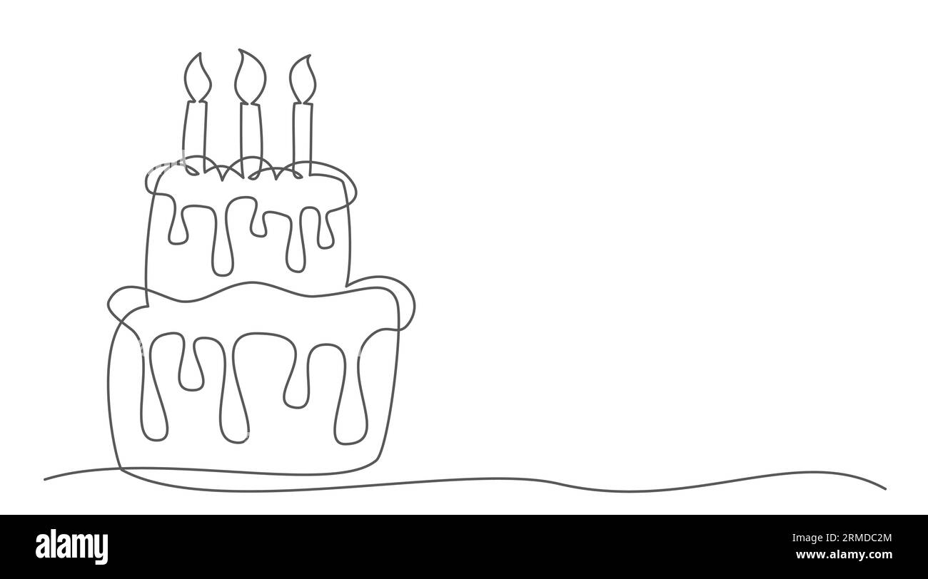 Cake One line drawing isolated on white background Stock Vector Image ...
