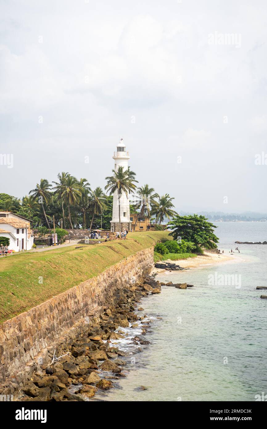 Lighthouse photo of colonial Galle Fort at the ocean in Southern Sri ...