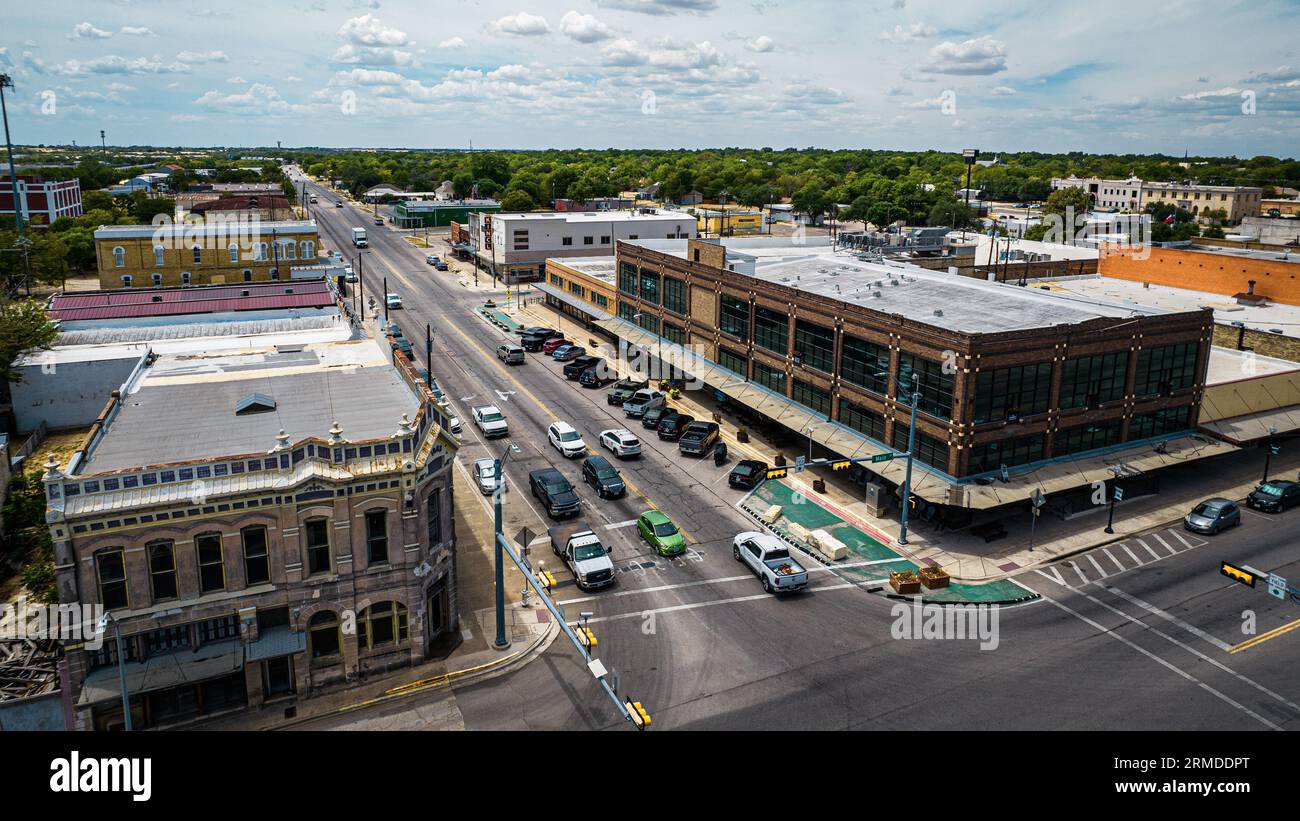 An aerial view of Downtown Taylor, Texas, with the cityscape Stock ...