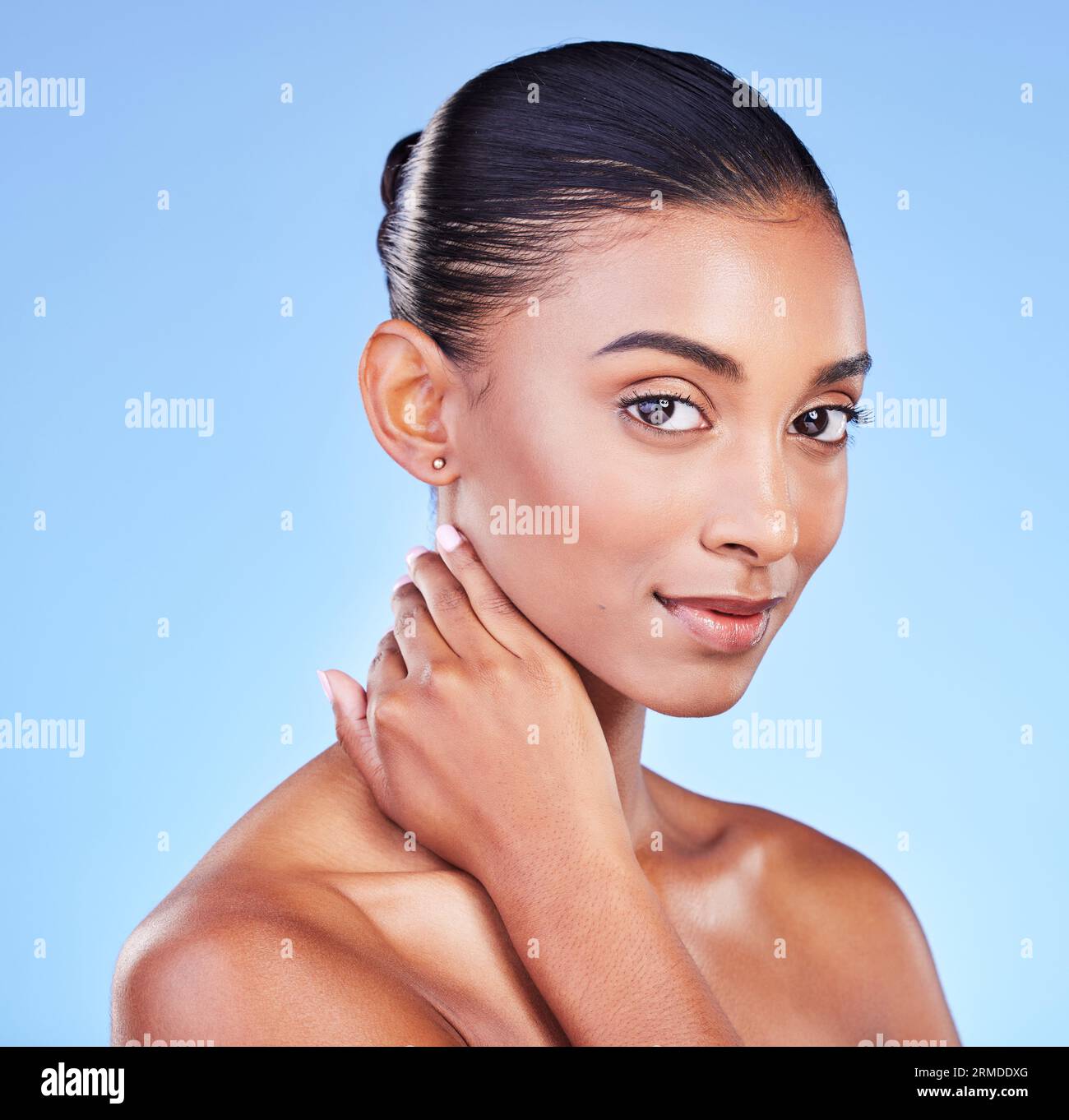 Skincare, portrait and woman in studio for wellness, cosmetic or ...