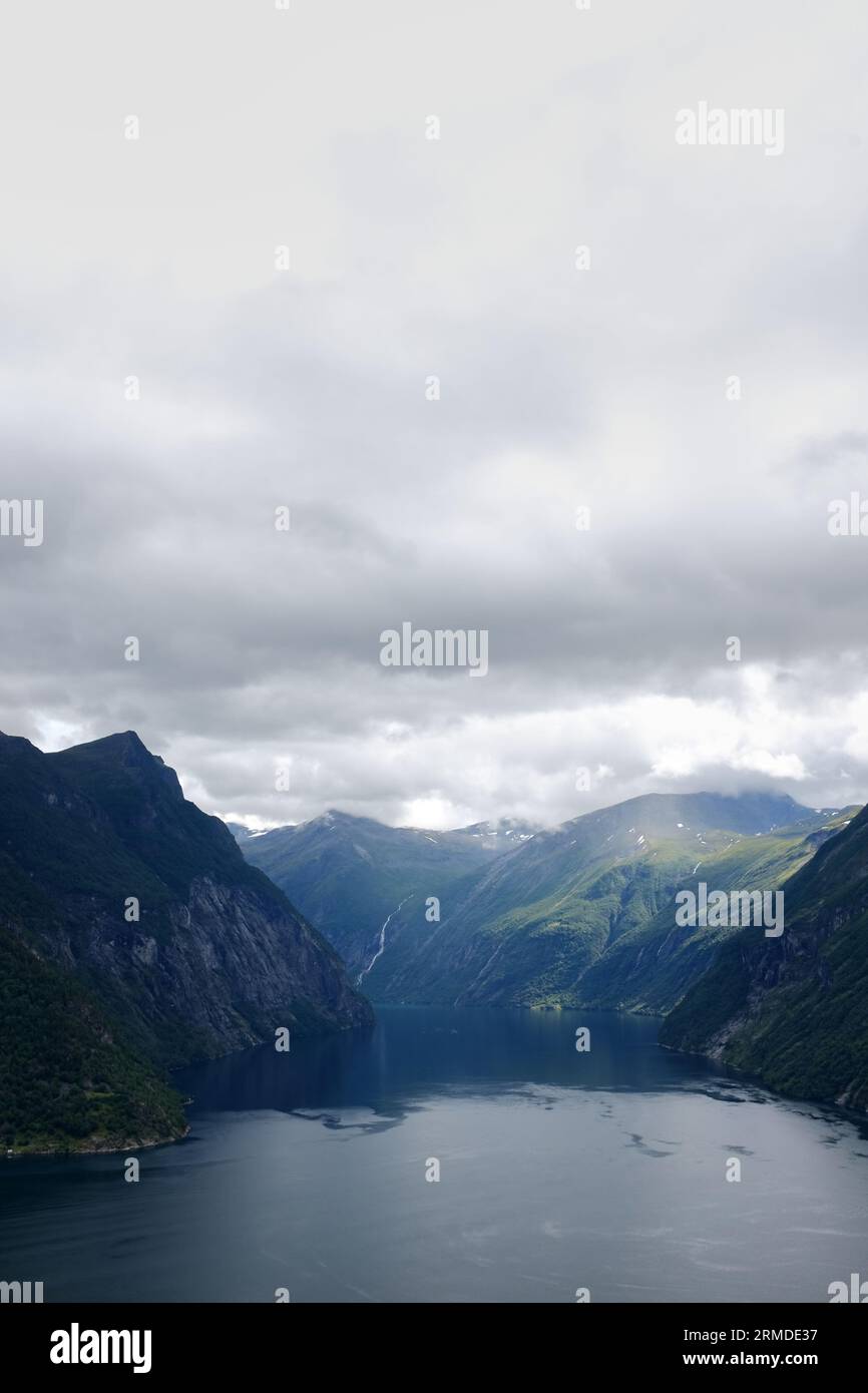Geirangerfjord, stunning fjord in Norway. Fjord is surrounded by ...