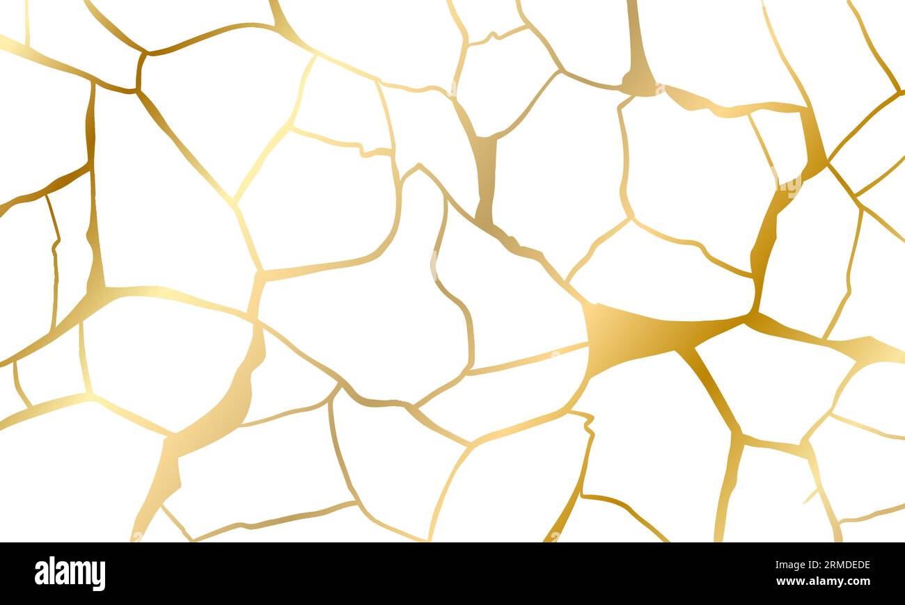 Gold kintsugi repair cracks background texture vector illustration isolated on white background ...