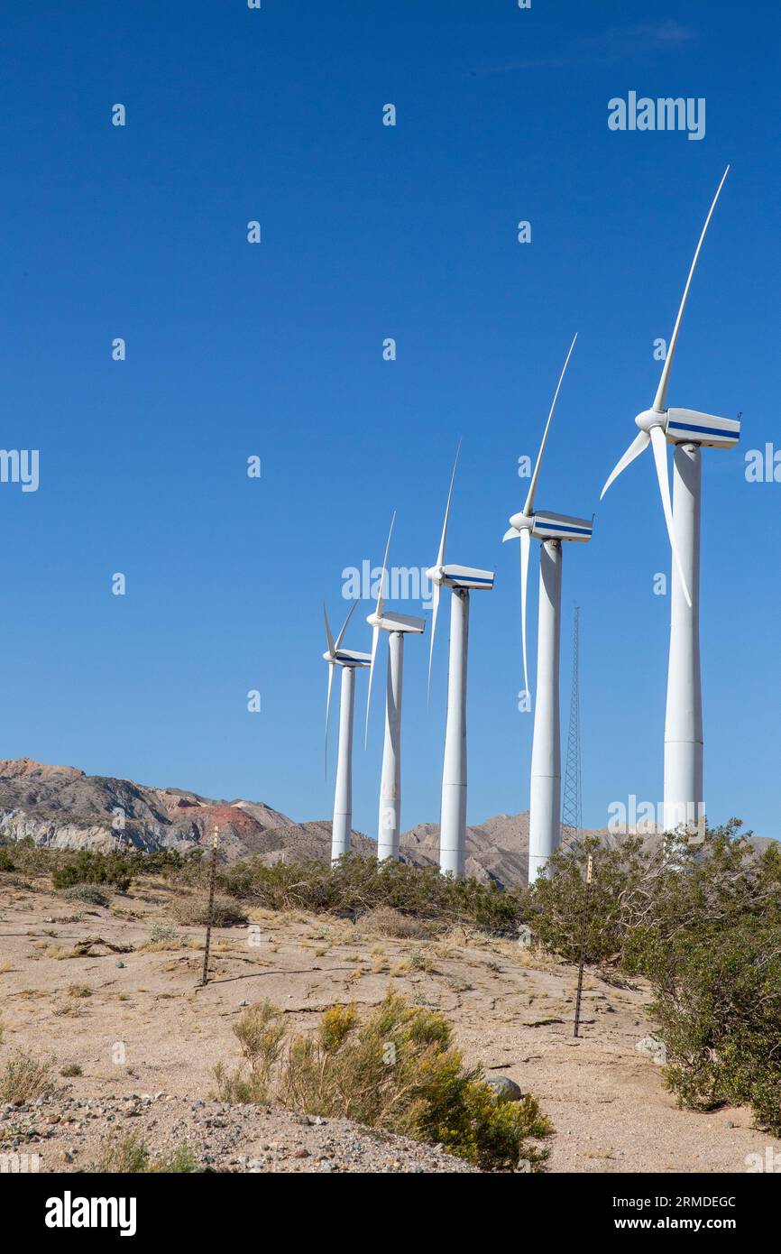 A Row of Wind turbines in the desert Stock Photo - Alamy
