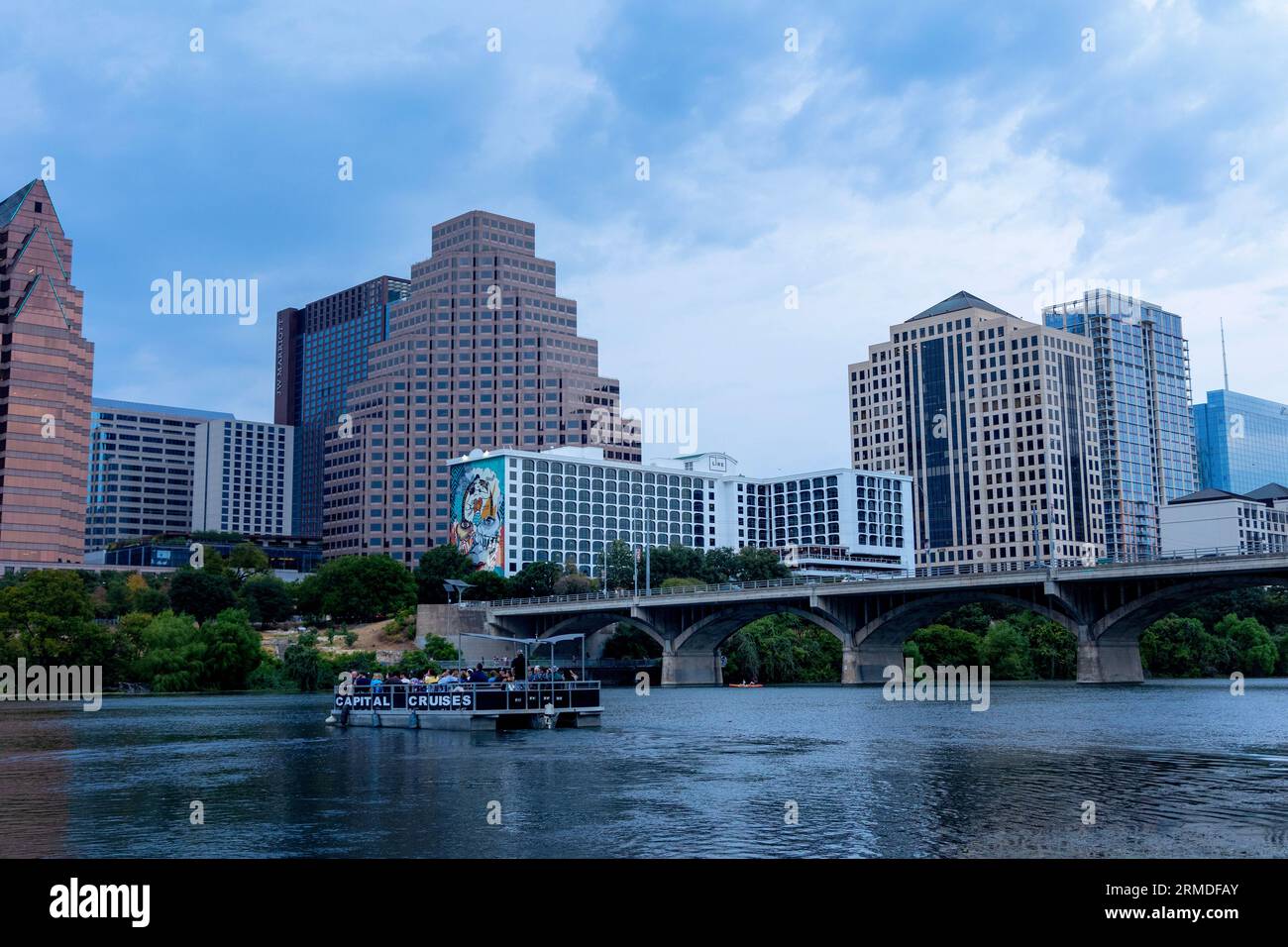 Tour boats on the water of Lady Bird Lake in Austin, Texas, USA Stock ...
