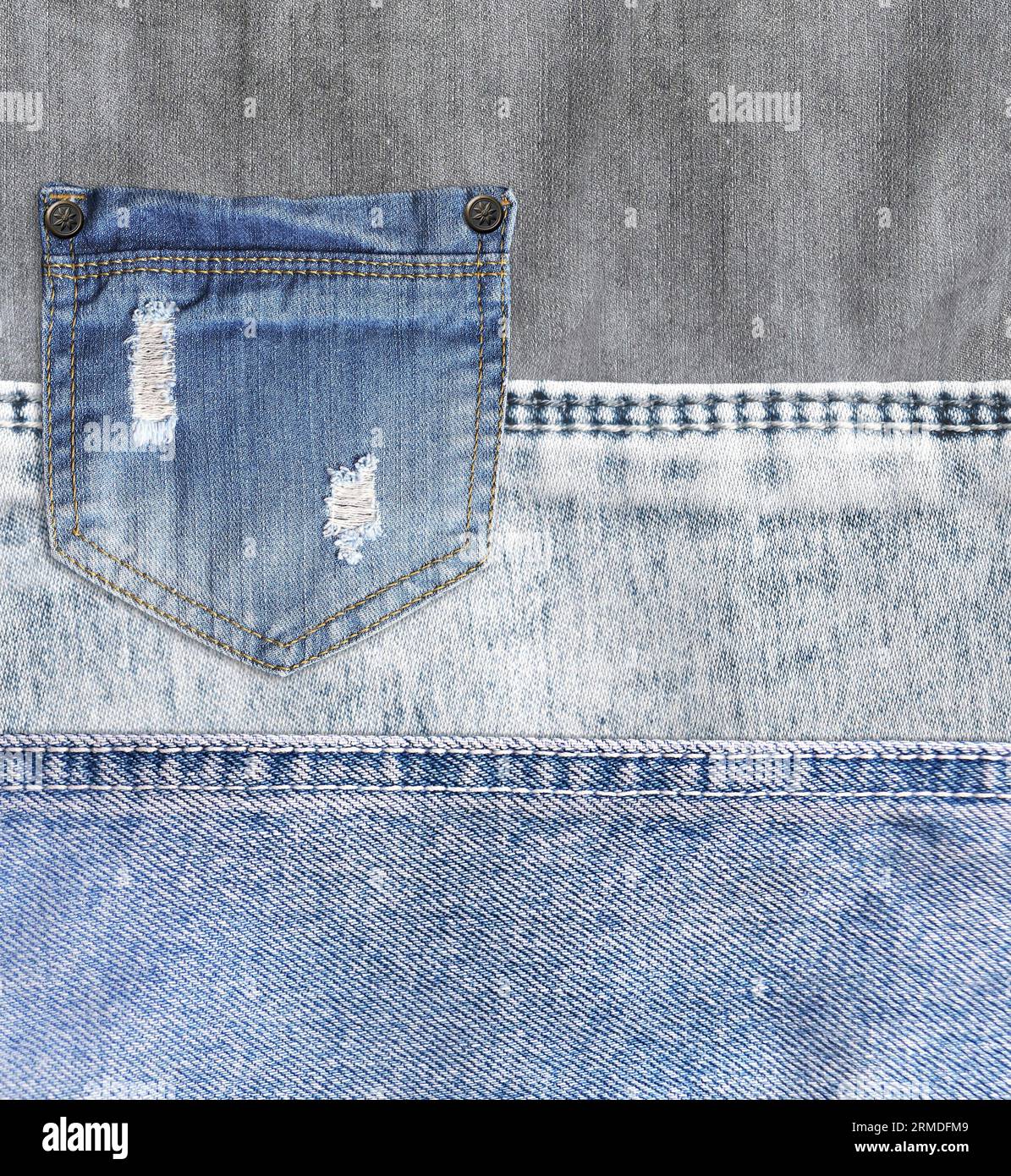 Vertical background with pocket and denim patches of light grey, blue ...