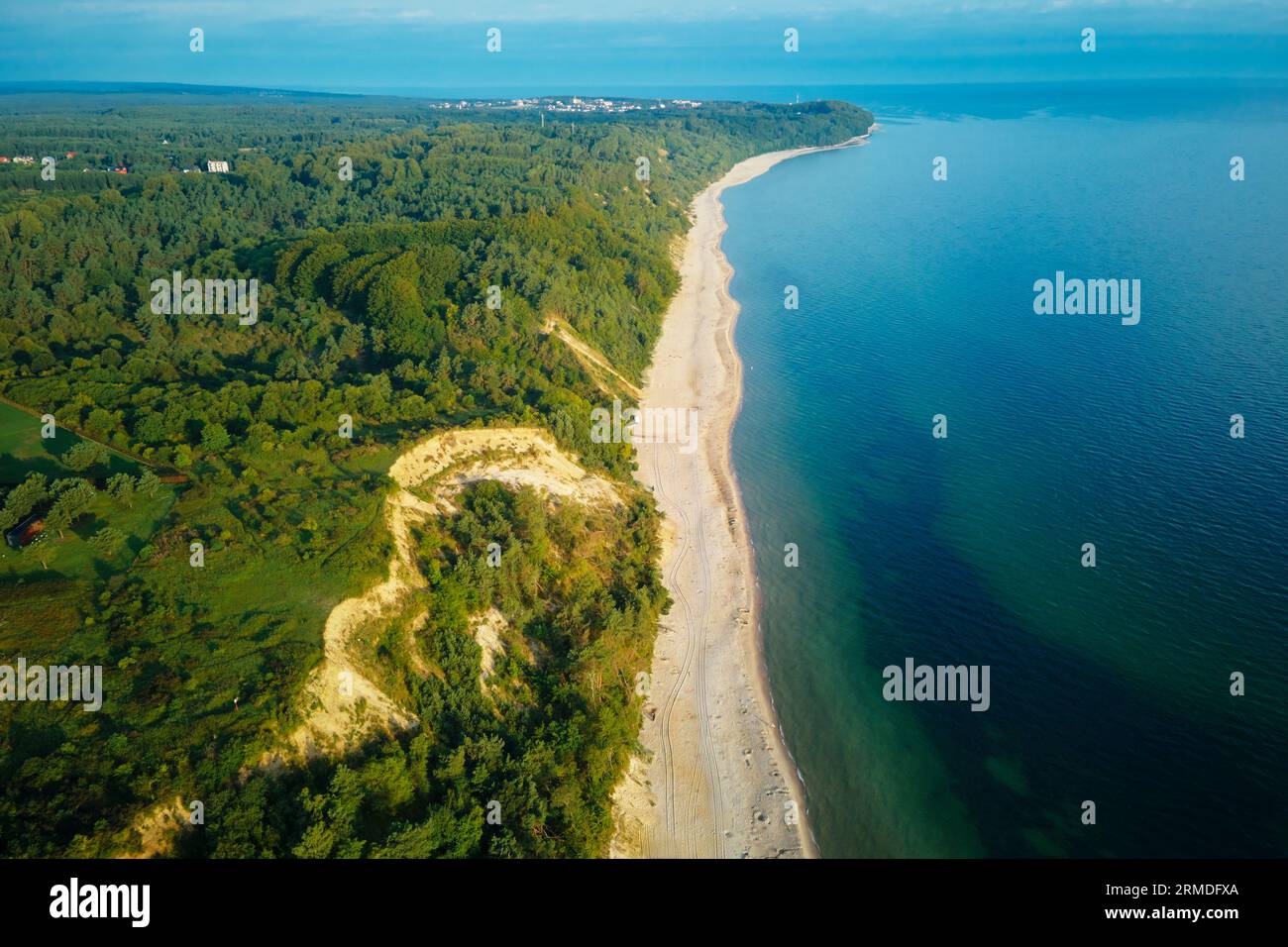 Aerial view of sea landscape with sand beach in Wladyslawowo. Baltic ...