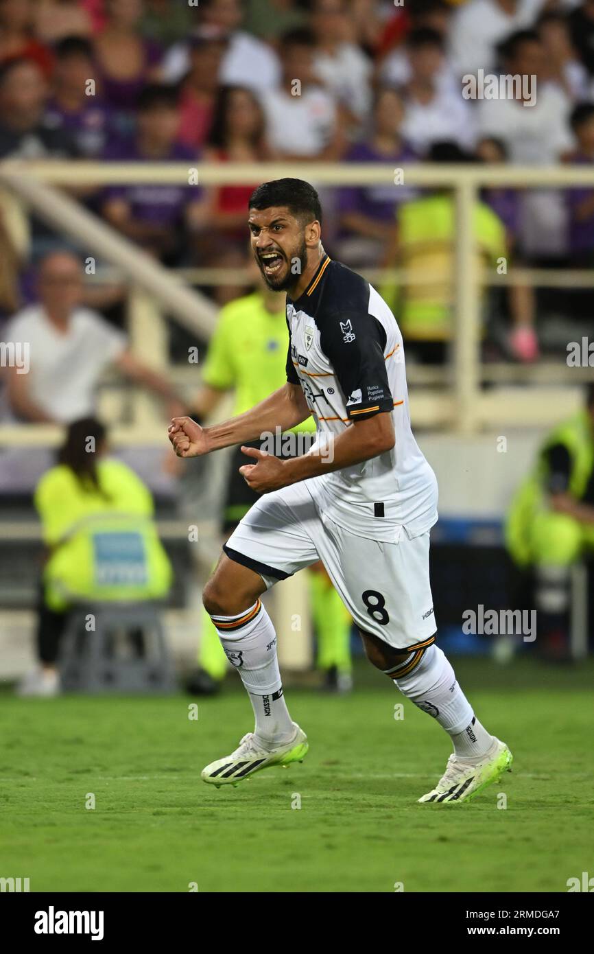 Florence, Italy. August 27, 2023 Hamza Rafia (Lecce) celebrates after ...