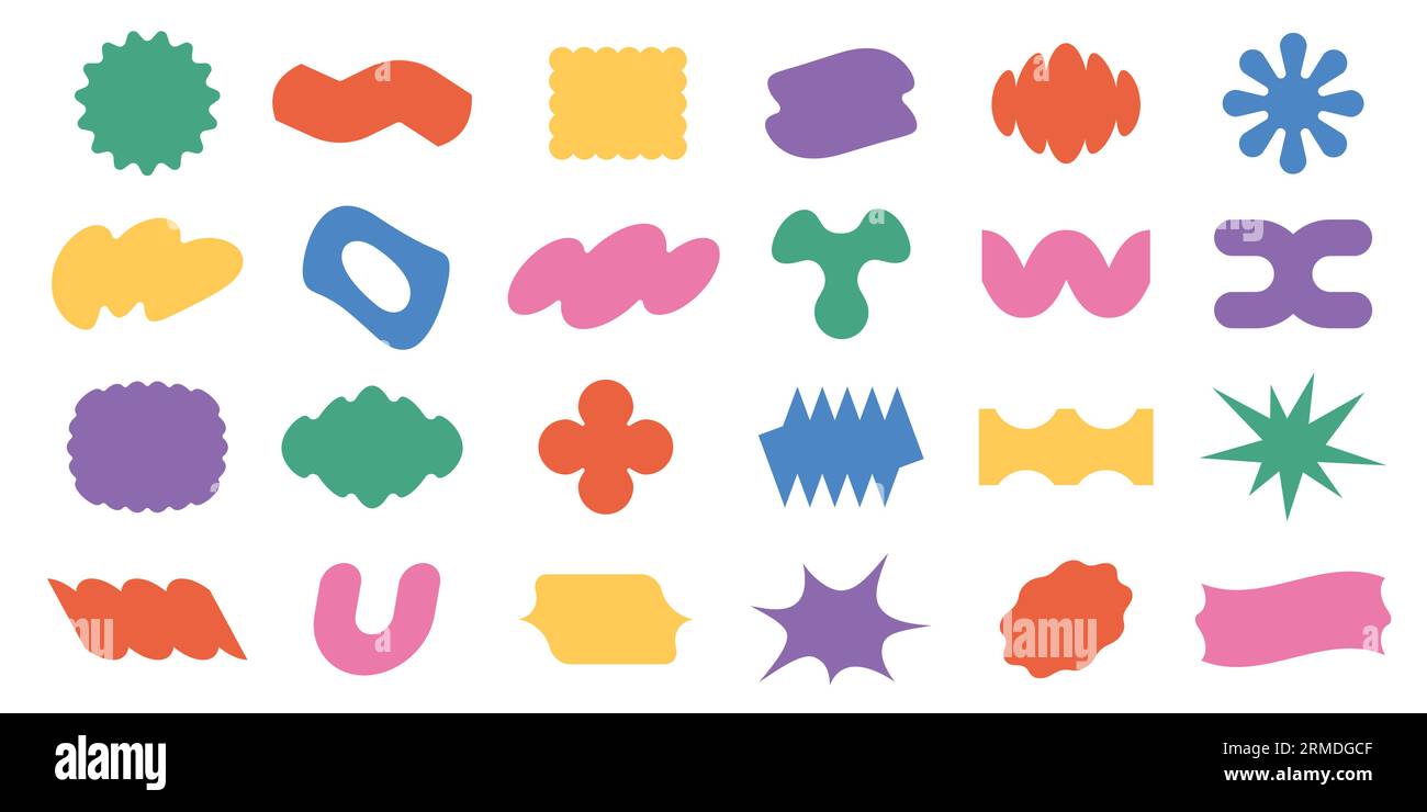 Abstract sticker shapes. Doodle geometric decorative elements, funky ...