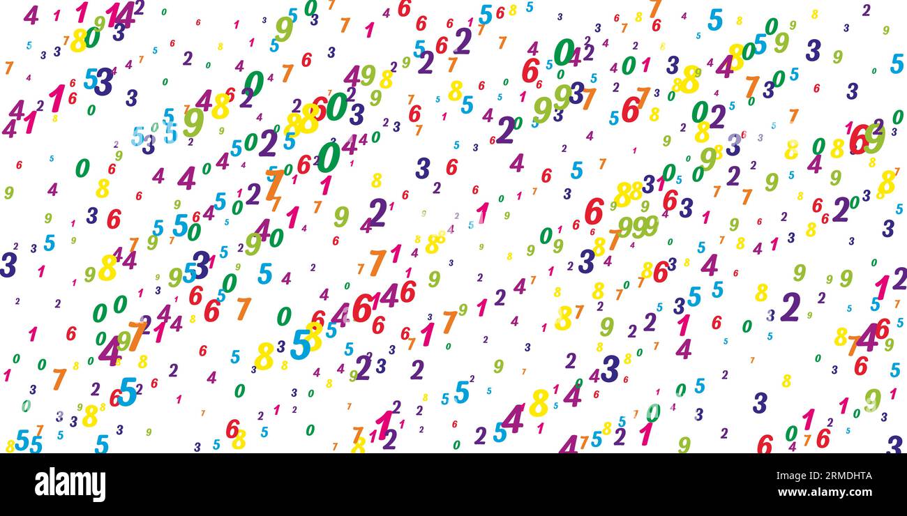 School math notebook cover. Colorful childish numbers floating in the ...