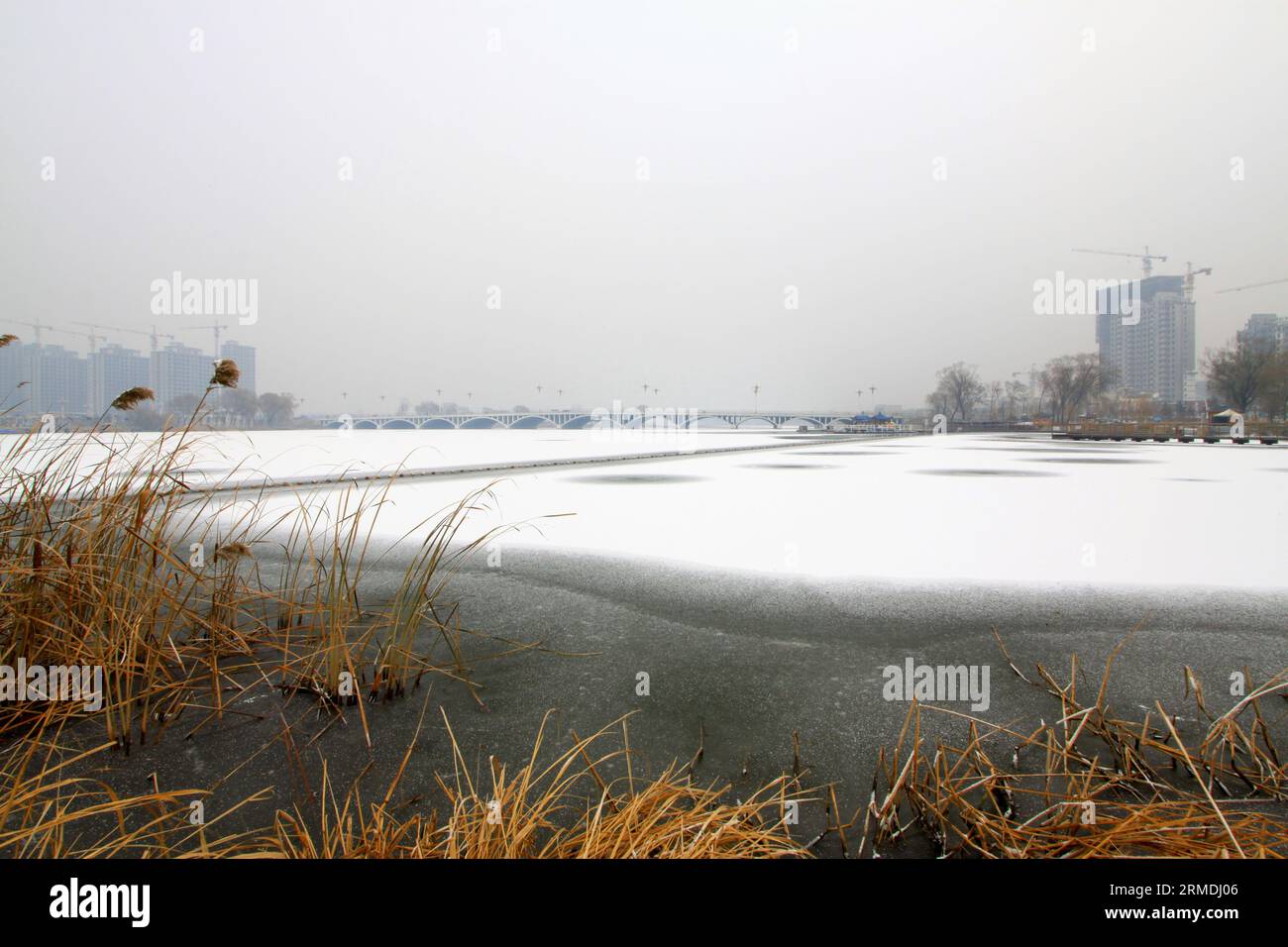 Frozen natural landscape in the river surface, in the winter, China ...