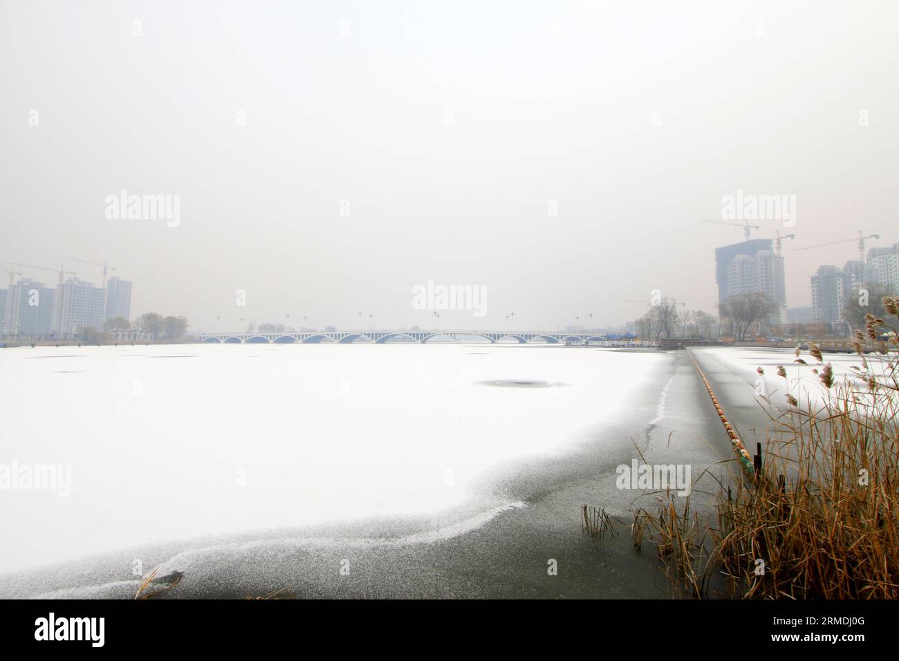 Frozen natural landscape in the river surface, in the winter, China ...