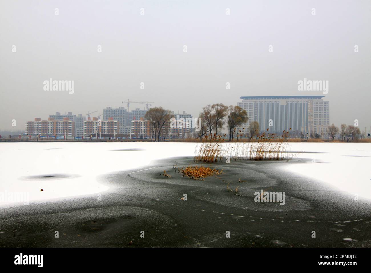 Frozen natural landscape in the river surface, in the winter, China ...