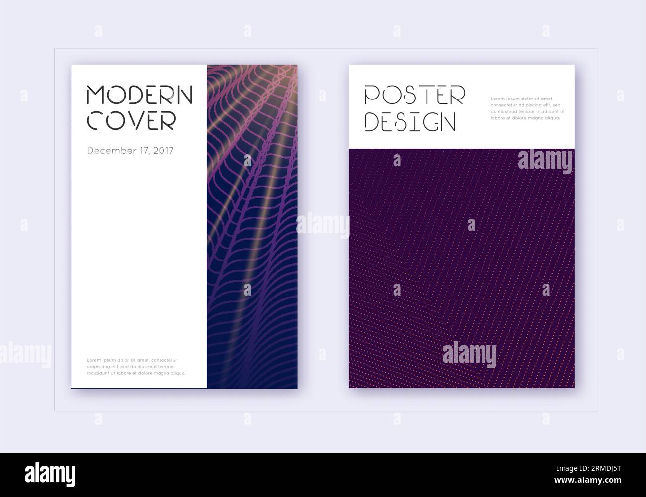 Minimal cover design template set. Violet abstract lines on dark ...