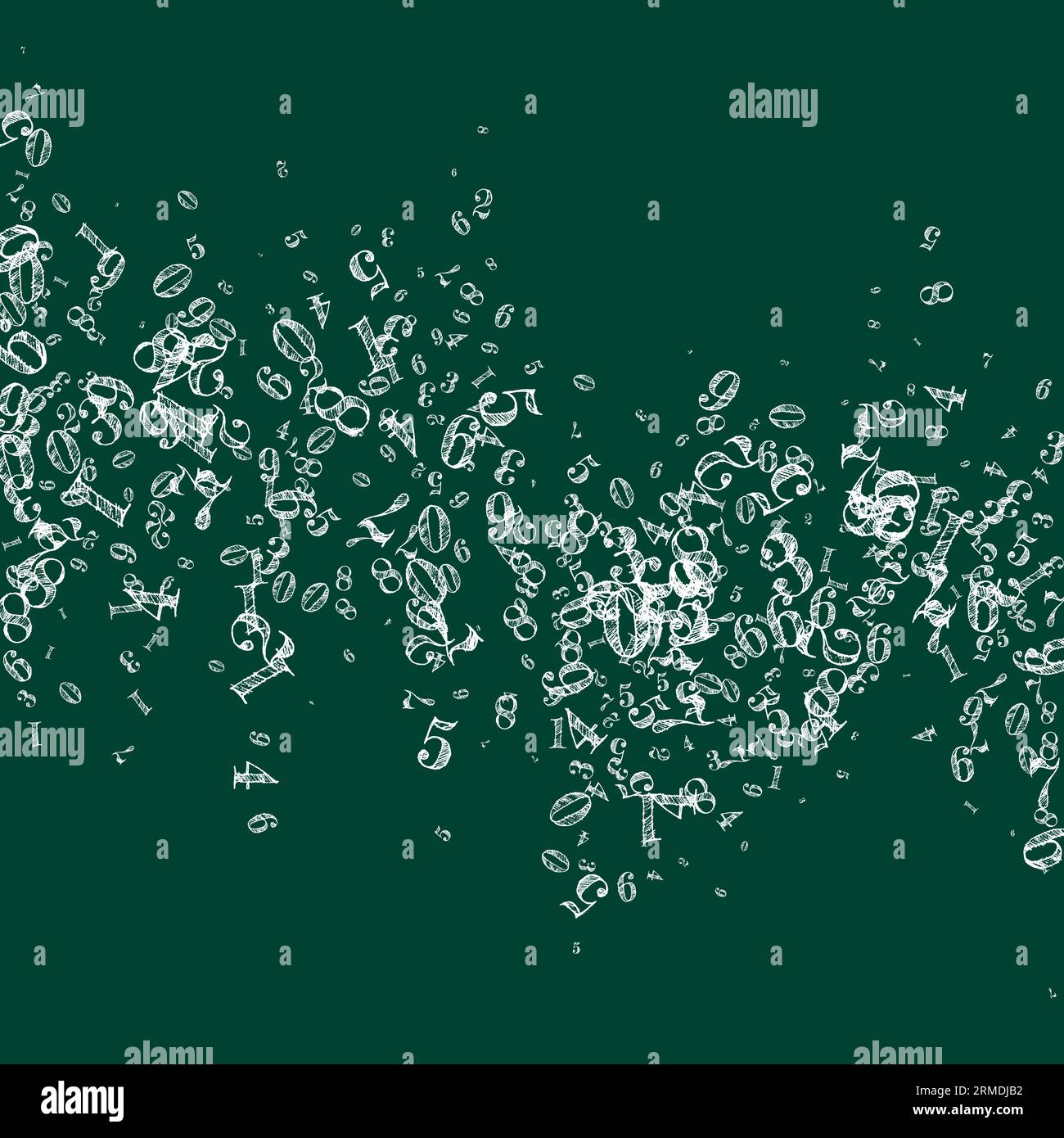 Scattered numbers. White chalk digits flying chaotic. Back to school mathematics banner on ...