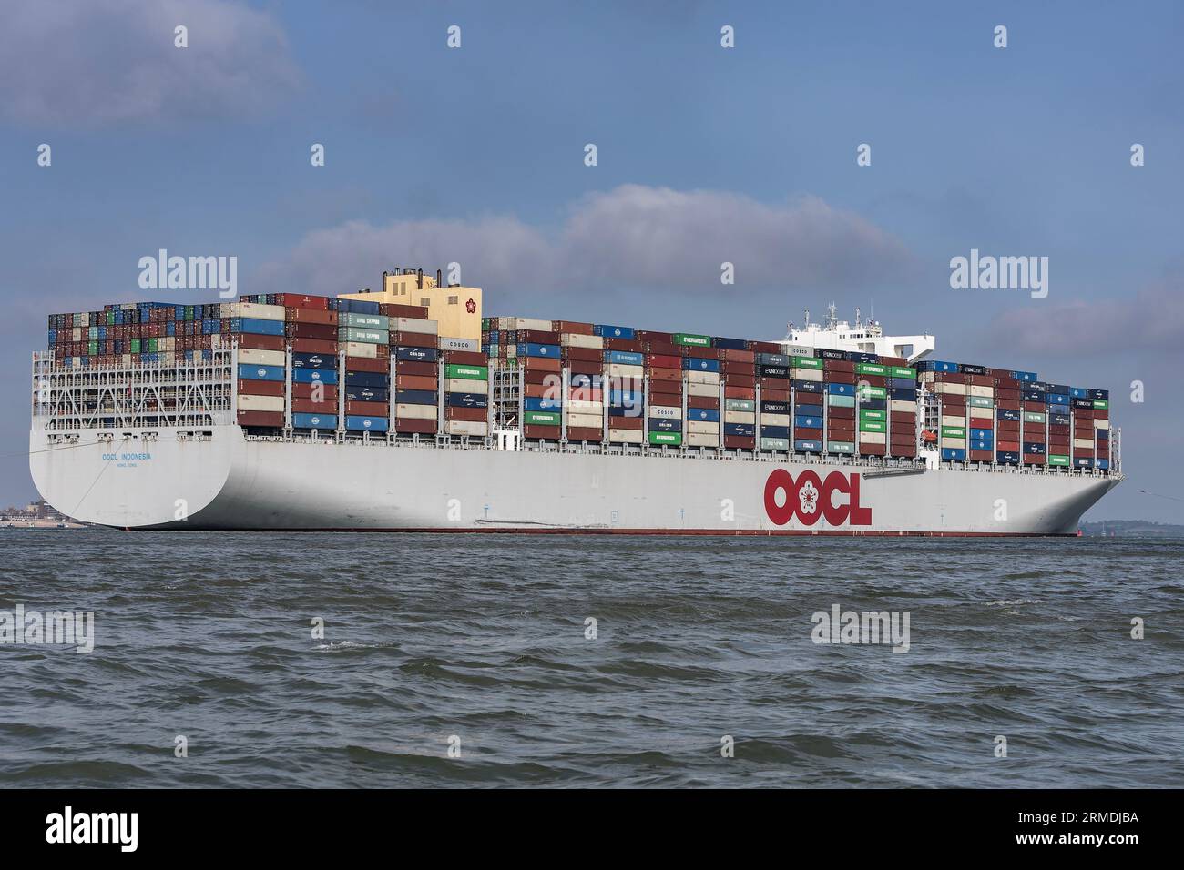 The OOCL Indonesia approaching Port of Felixstowe, Suffolk, England ...