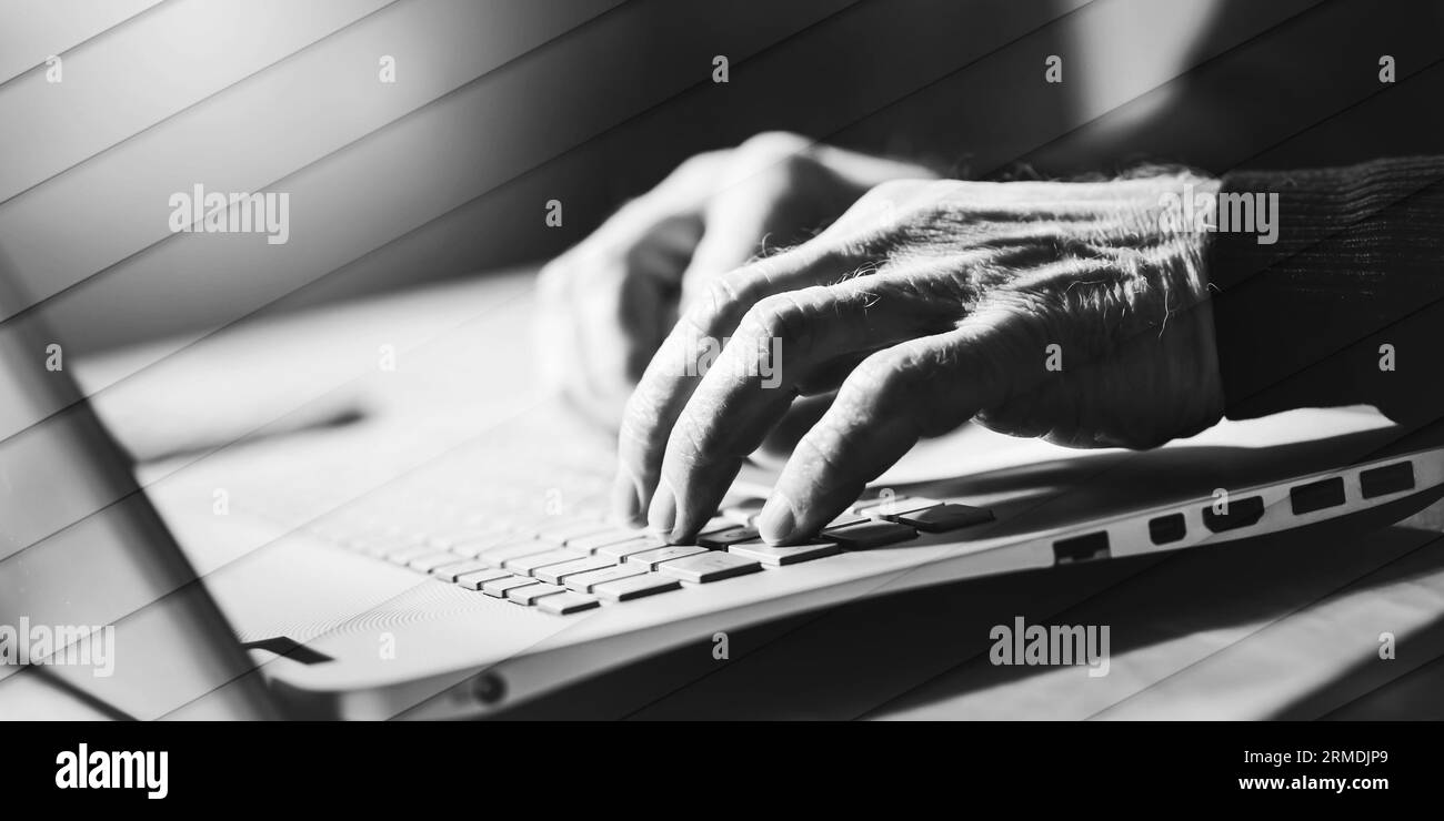 Male hands using keyboard Black and White Stock Photos & Images - Alamy
