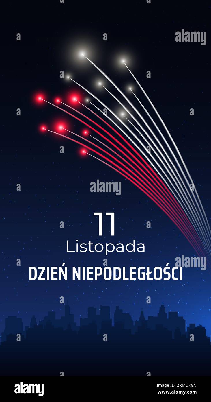 November 11th, poland independence day, Polish fireworks flag on blue ...