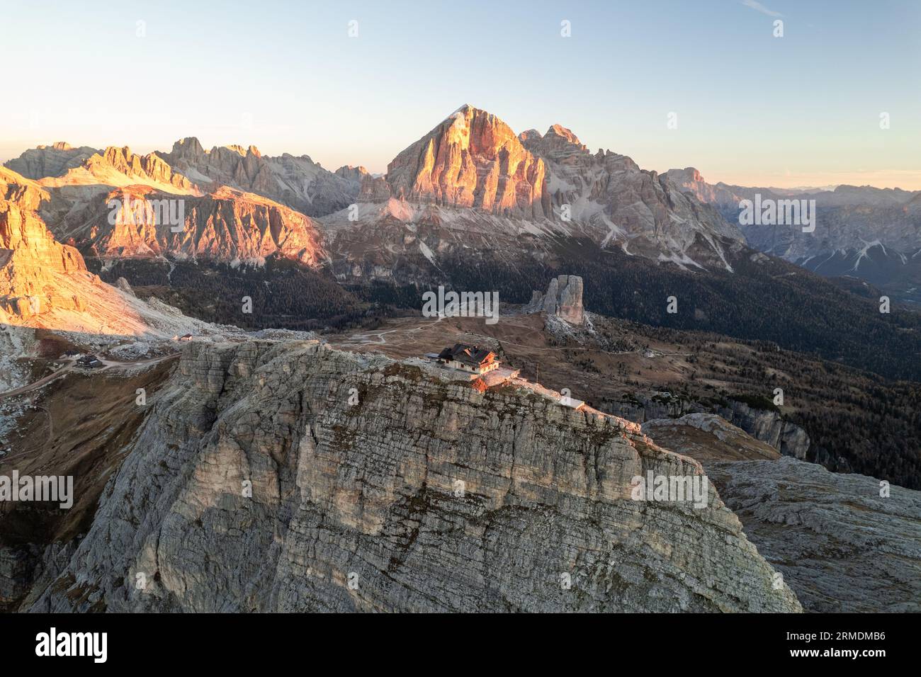 Aerial Photo of Mountain hut rifugio Nuvolau Passo Giau in Dolomites ...