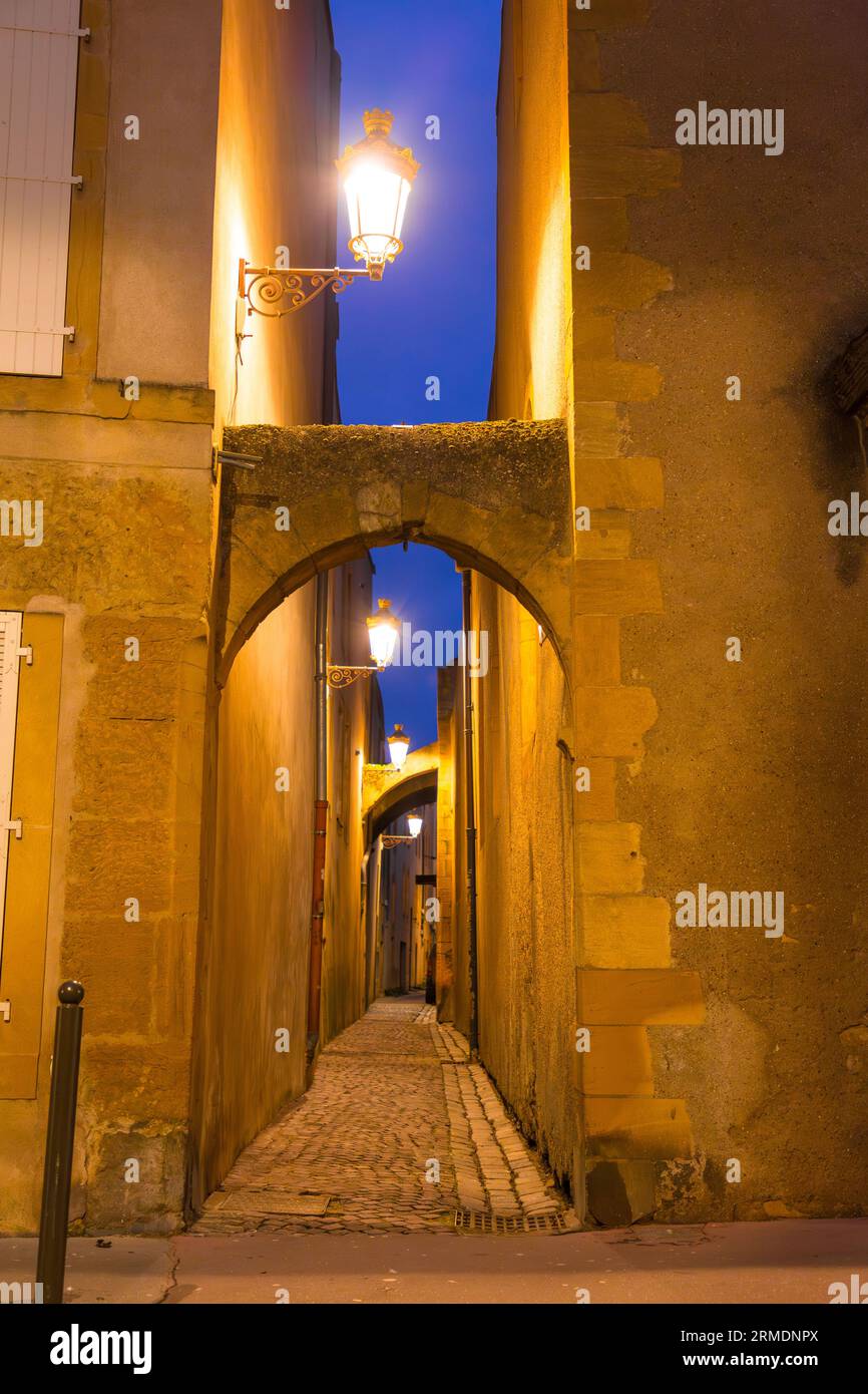 Street view and typical french buildings in the city of Metz, France ...