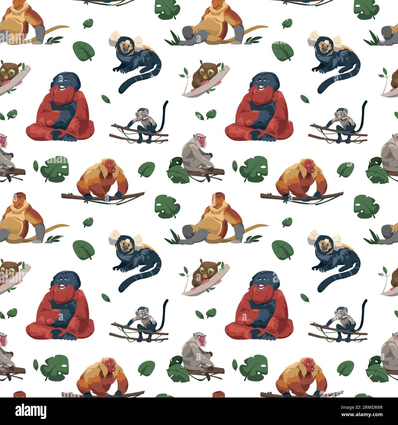 Monkey pattern. Seamless tropical print with funny jungle primate ...