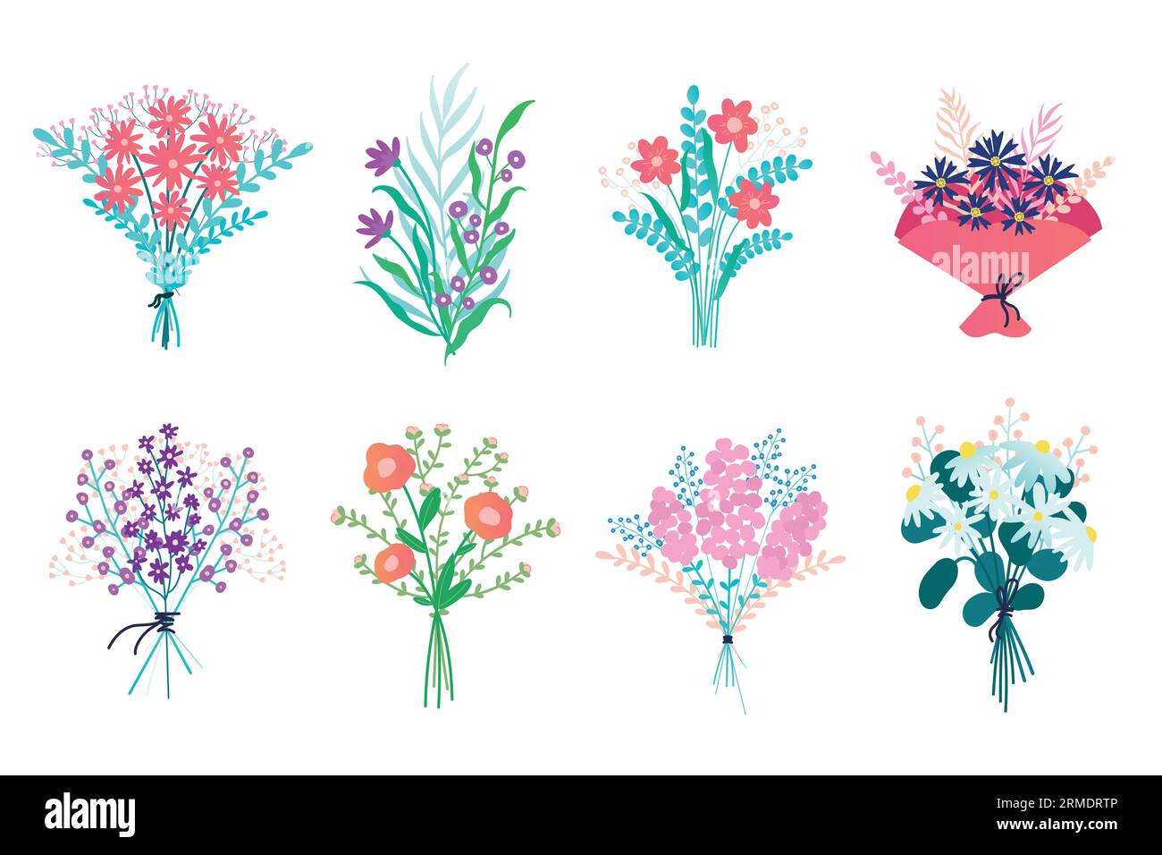 Flower bouquet. Cartoon bunch of floral decorative elements, blooming ...