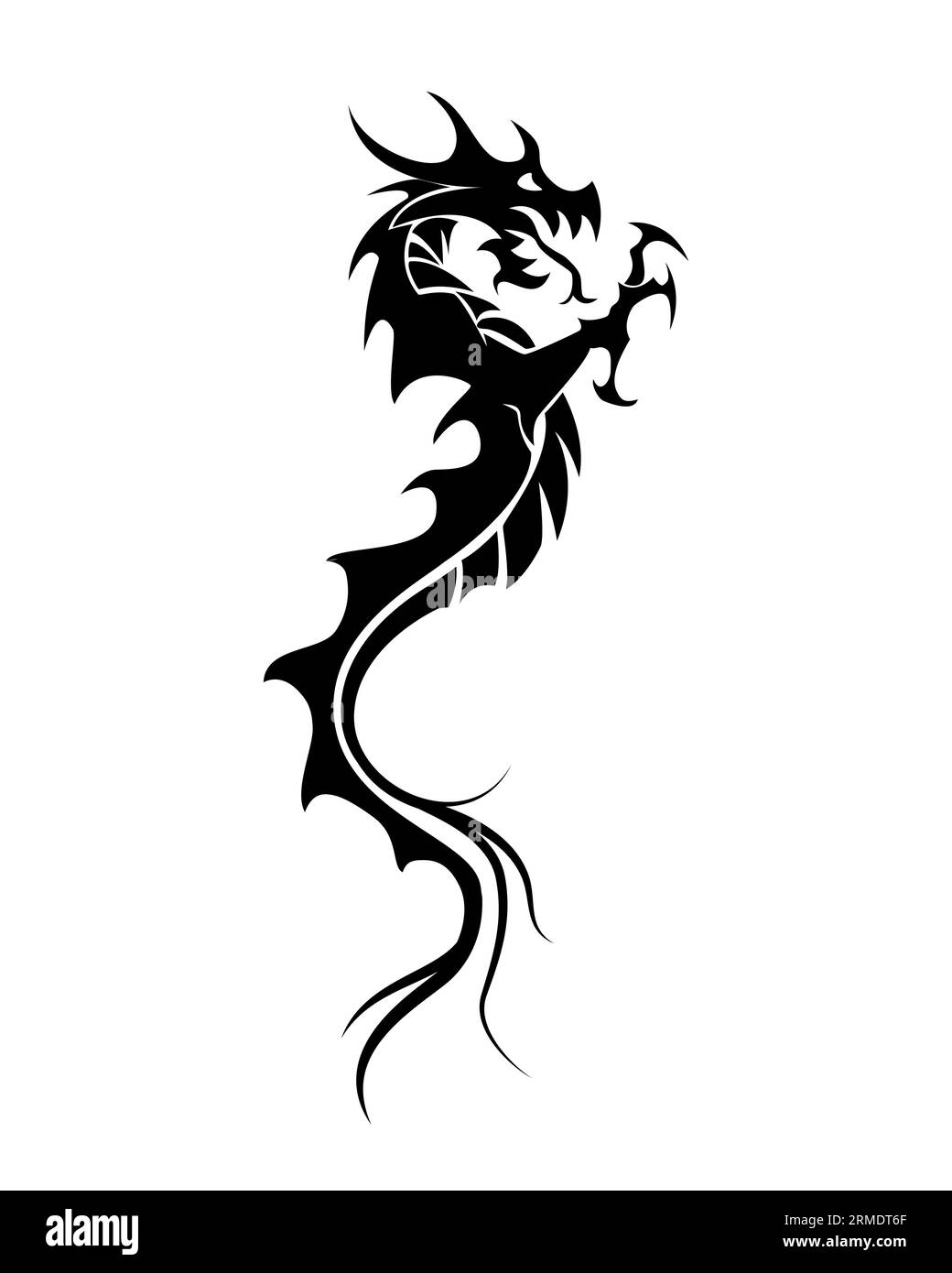 Dragon symbol tattoo, black and white vector illustration Stock Vector ...
