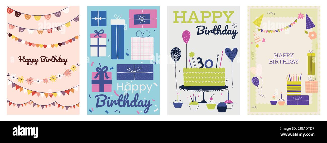 Birthday postcards. Happy celebration cards with funny text and cute ...