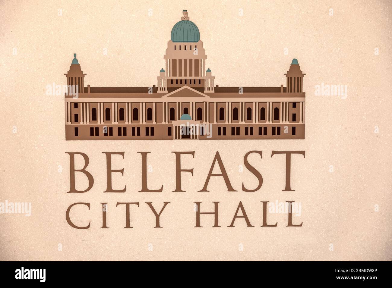 Logo on front desk, Belfast City Hall, Belfast, Northern Ireland, UK ...