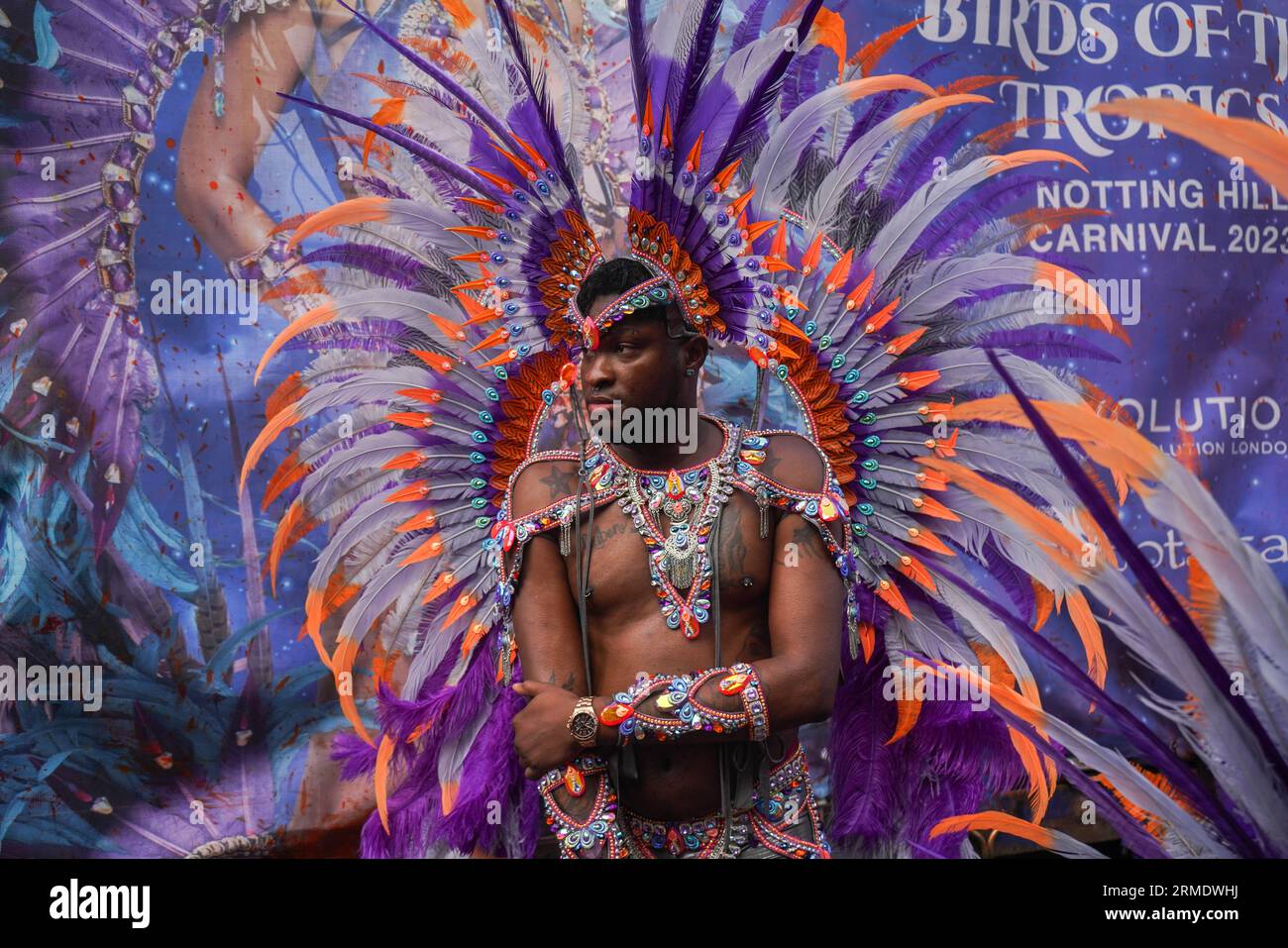 Notting Hill London UK. 28 August 2023 . A Participant in feathered ...