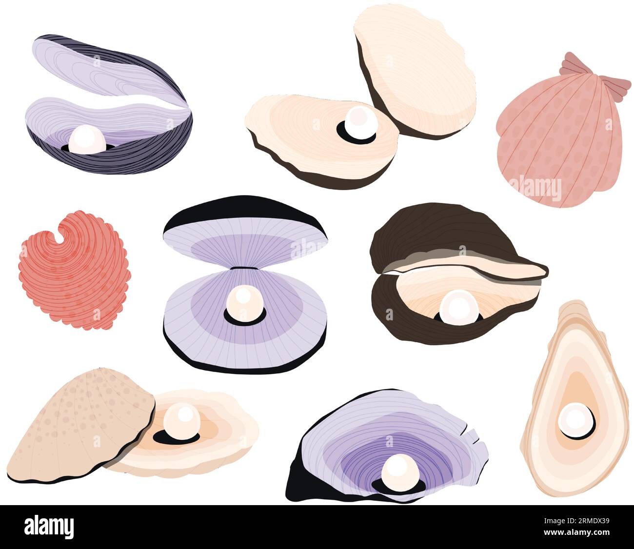 Sea shell with pearl. Cartoon shellfish nacre decoration, luxury ...