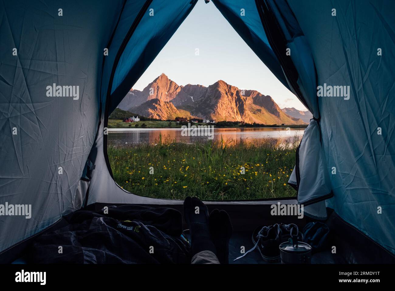 Man view camping mountains hi-res stock photography and images - Alamy