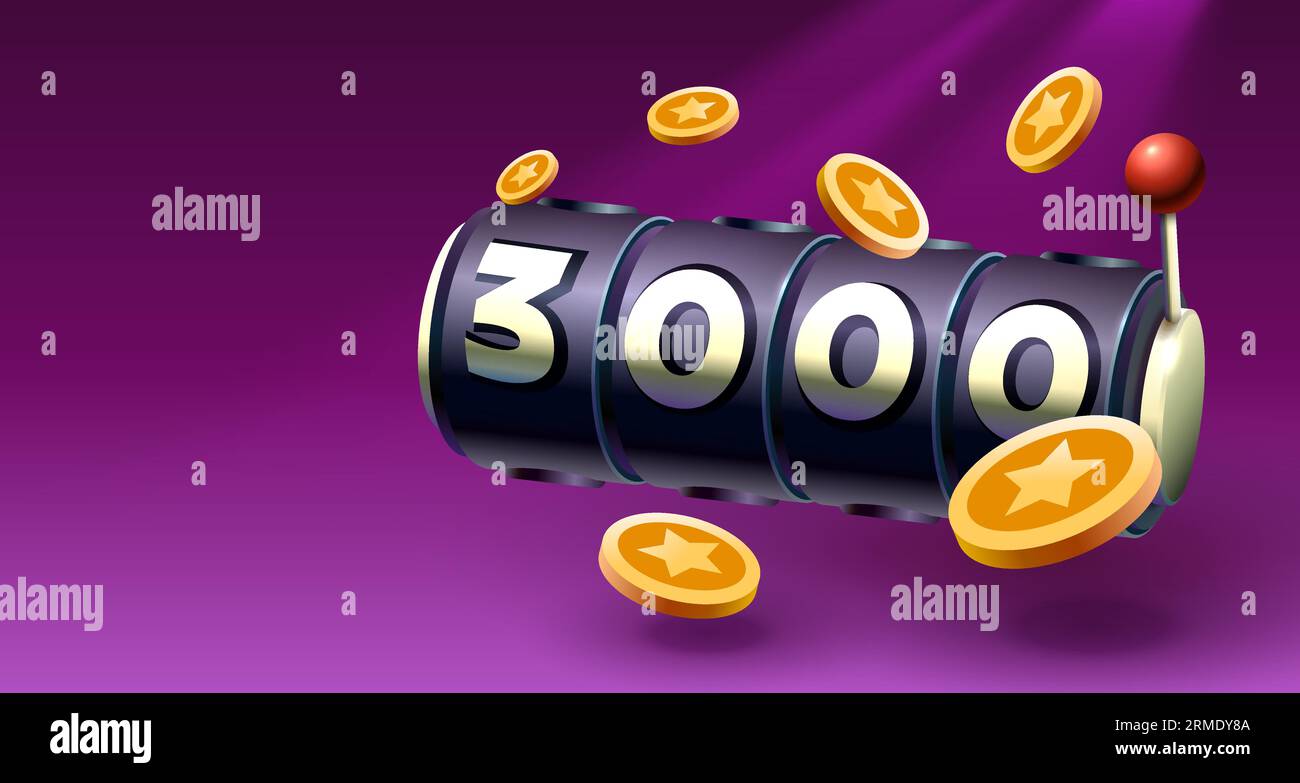 Slots free spins 3000, promo flyer poster, banner game play. Vector ...