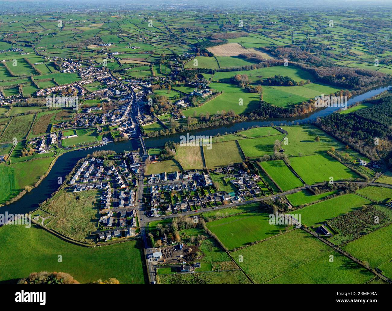 Aerial of Portglenone on the River Bann, County Antrim, Northern ...