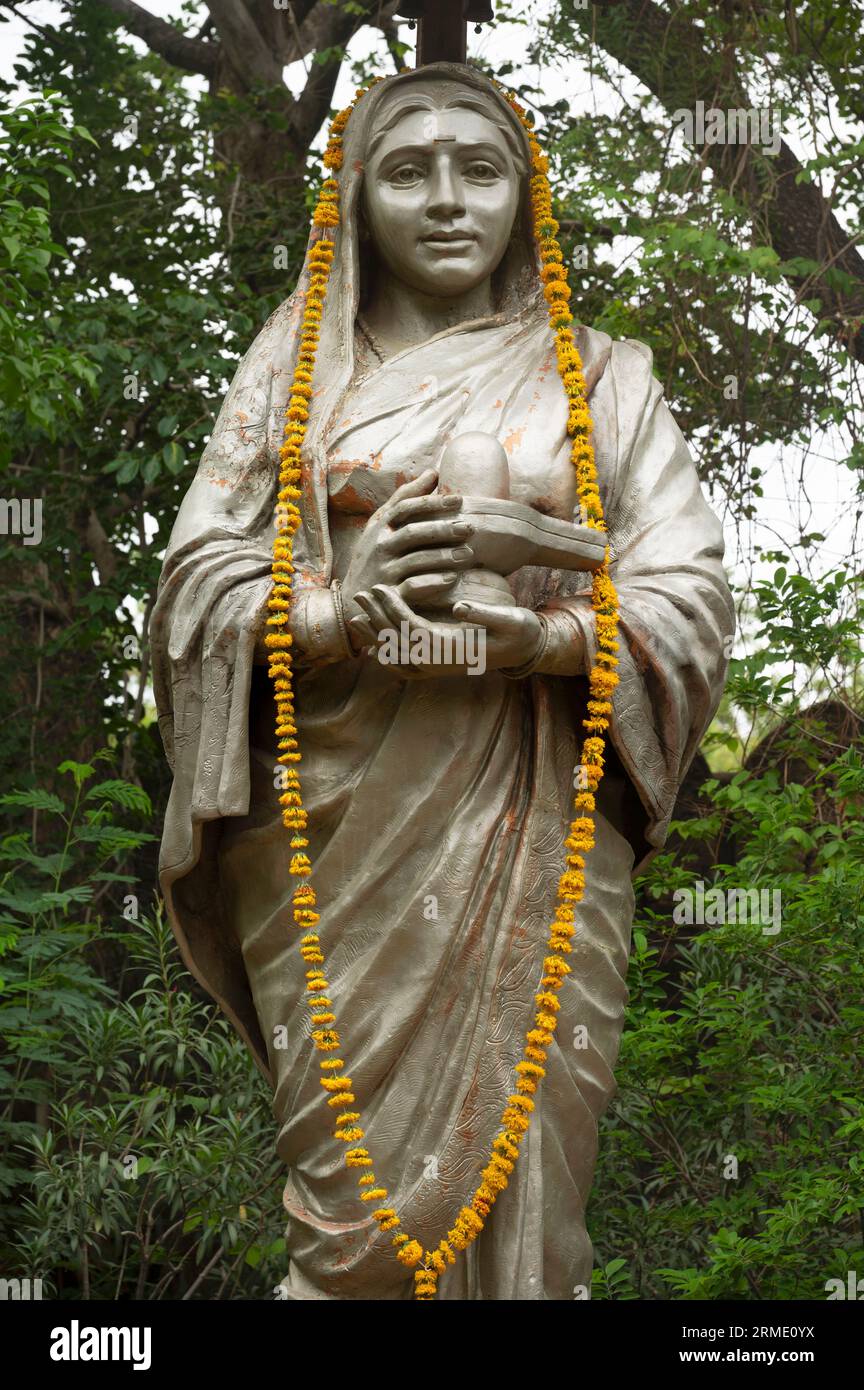 Statue of Devi Ahilyabai Holkar, situated in Ahilya Devi Fort complex ...