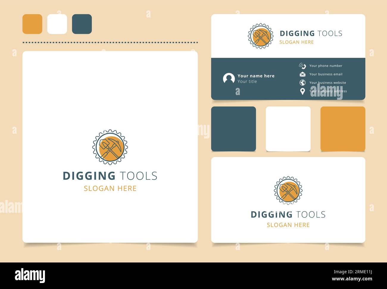 Digging tool logo design with editable slogan. Branding book and ...