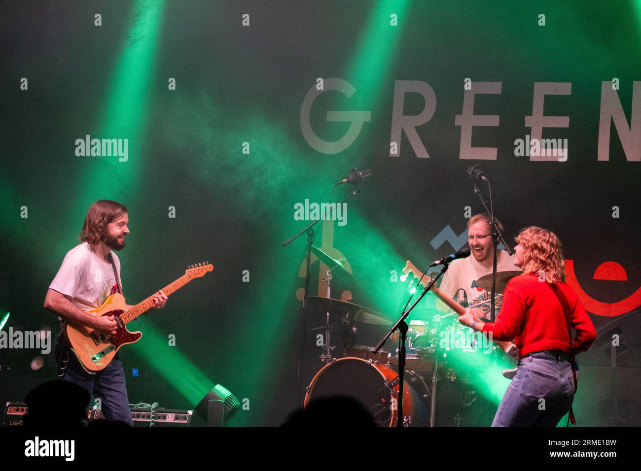 Sam Willmett (guitar), Dan Matthew (drums) and Tilly Harris (bass) of ...