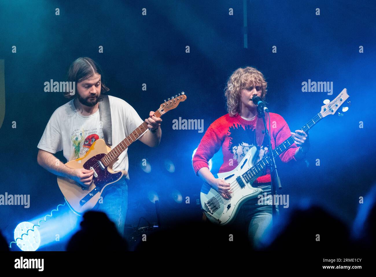 Sam Willmett (guitar) and Tilly Harris (bass) of Welsh band The Bug ...