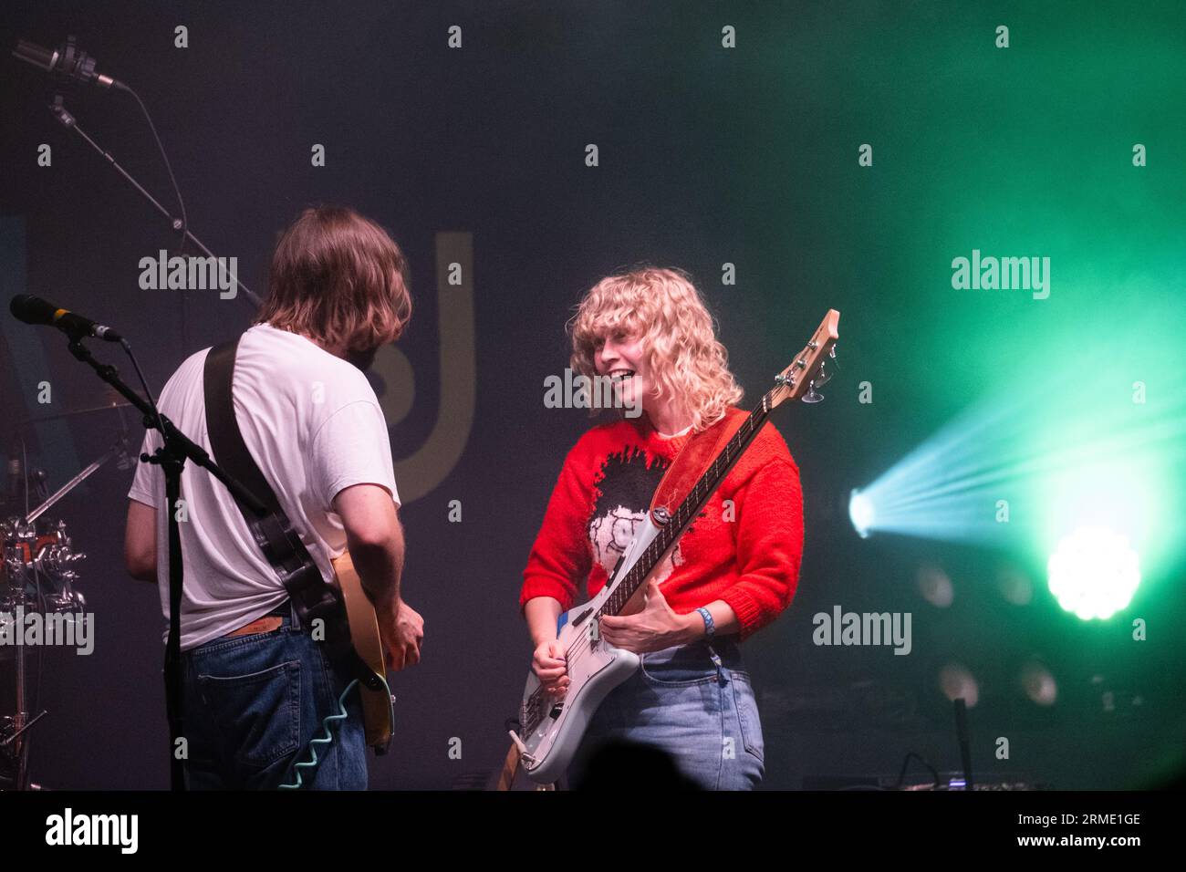 Sam Willmett (guitar) and Tilly Harris (bass) of Welsh band The Bug ...