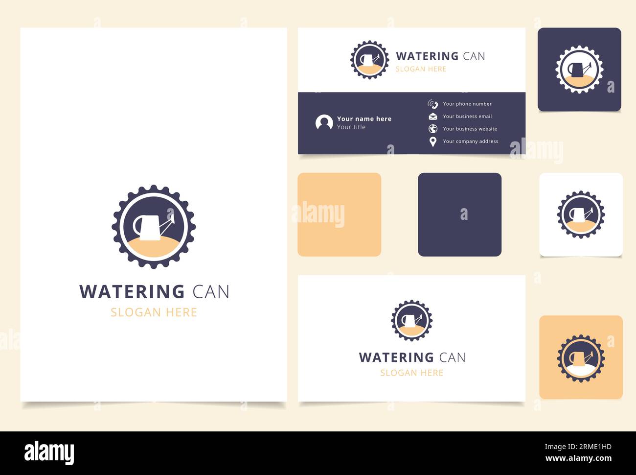 Watering can logo design with editable slogan. Branding book and ...