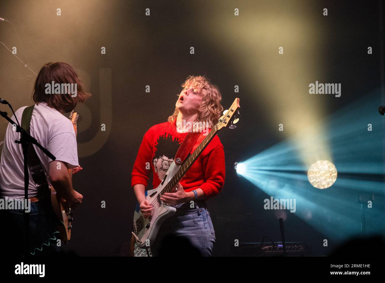 Sam Willmett (guitar) and Tilly Harris (bass) of Welsh band The Bug ...