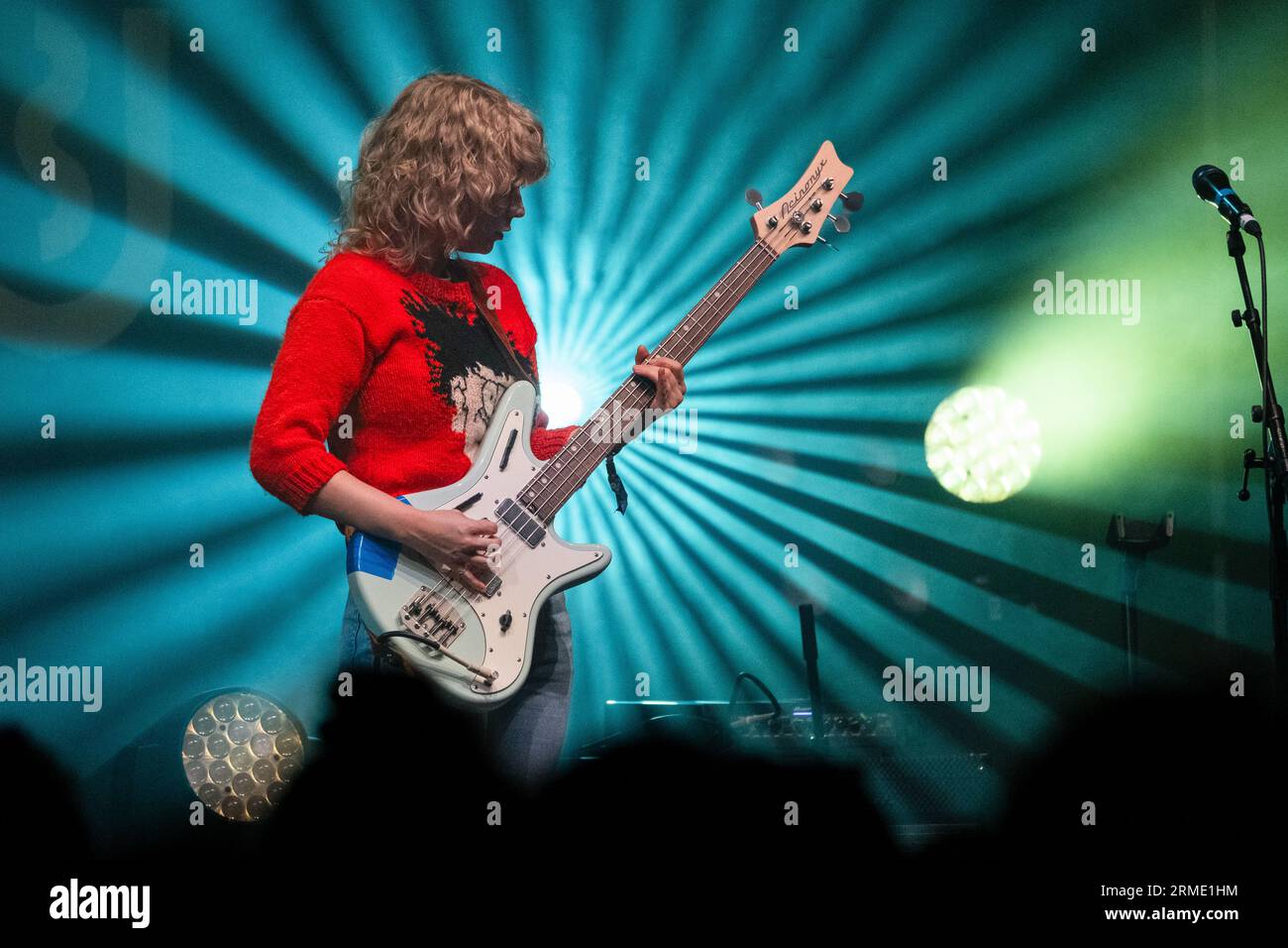 Tilly Harris (bass) of Welsh band The Bug Club at Green Man Festival in ...