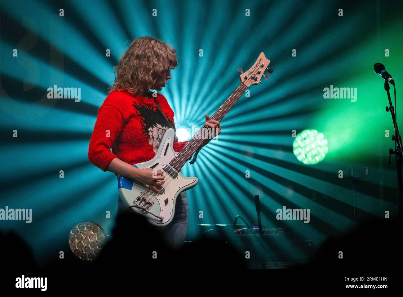Tilly Harris (bass) of Welsh band The Bug Club at Green Man Festival in ...