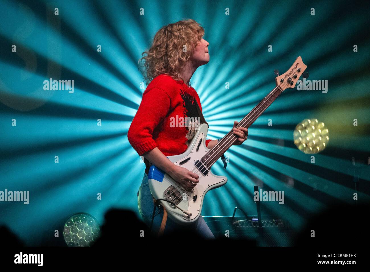 Tilly Harris (bass) of Welsh band The Bug Club at Green Man Festival in ...